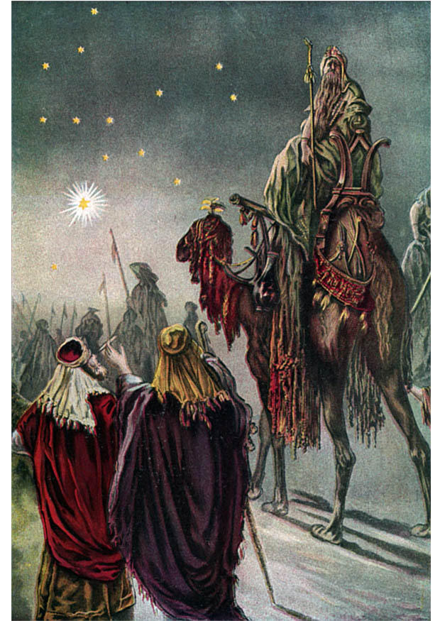 Clipart de estrela de Belém que brilha intensamente acima de um grupo de