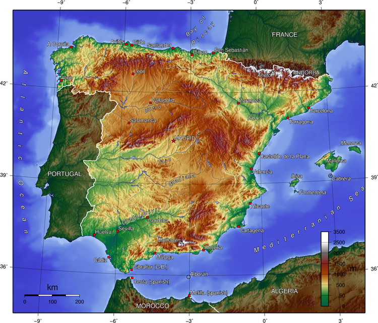 Imagem de mapa topográfico da Espanha – Imagens Grátis para Imprimir ...