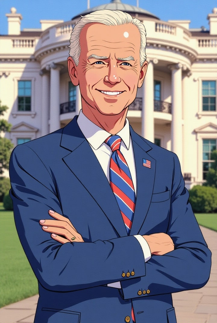 Clipartafbeelding van President Biden met een blauwe blazer en een ...