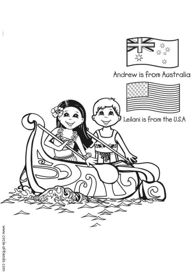 Pagina para colorir de canoagem com duas crianças em um caiaque