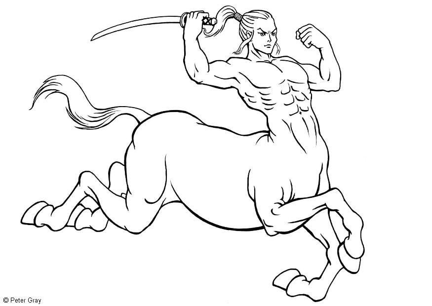 Pagina para colorir de centauro que segura uma espada e tem um torso ...