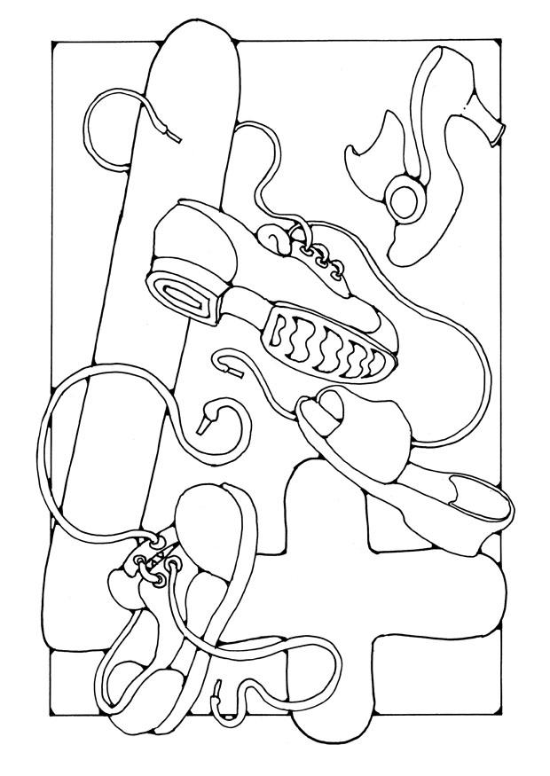 Pagina para colorir do número - 4 com diferentes tipos de sapatos e um ...