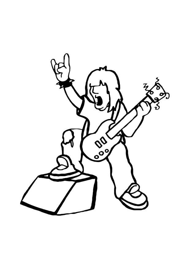Kleurplaat van rocker die een elektrische gitaar vasthoudt en een ...