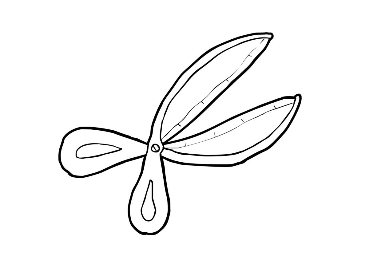 Pagina para colorir de tesoura (2) que mostra uma tesoura aberta com ...
